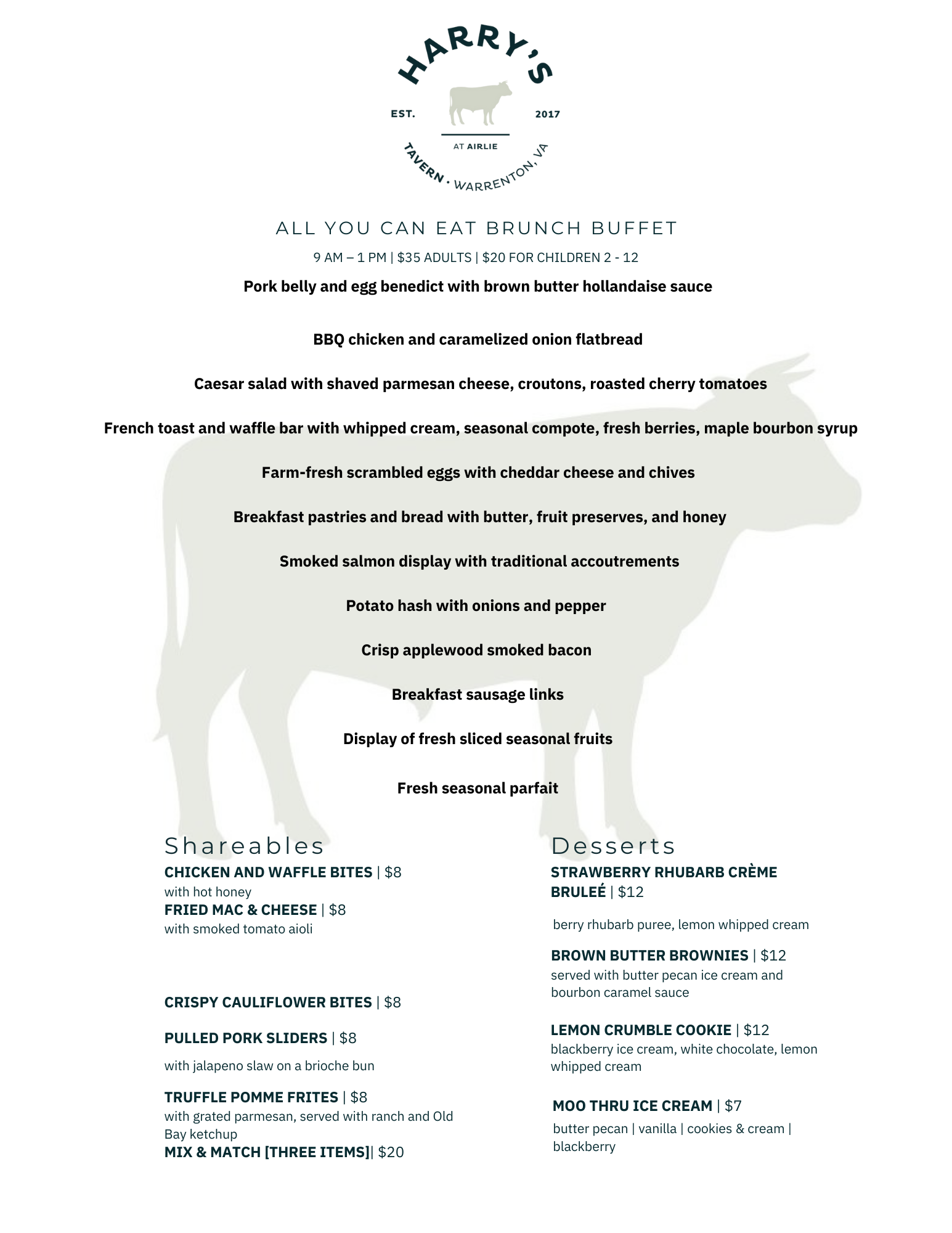 Menus | Harry’s at Airlie in Virginia, VA